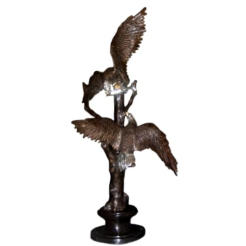 Bronze Eagles Fighting for Fish Statue | Eagle Sculptures