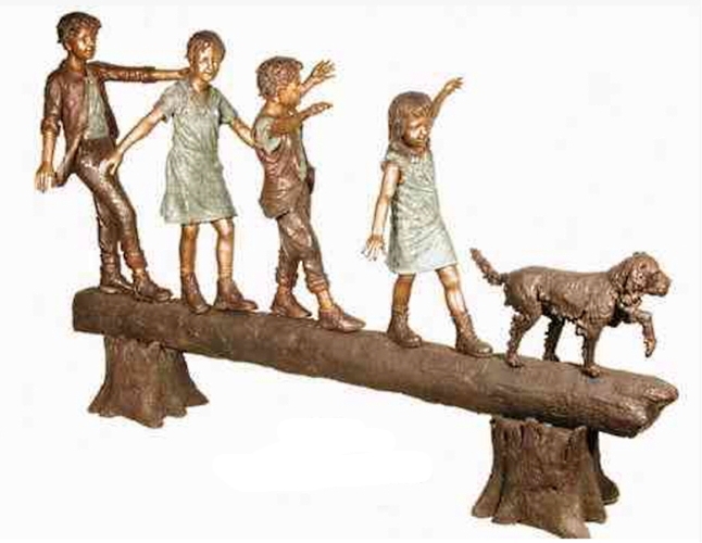 Bronze children & dog on a log statue (2021 Price)