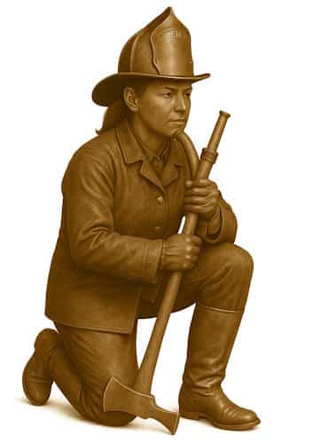 Bronze Female Firefighter Kneeling With Hose Statue | Memorial Tribute