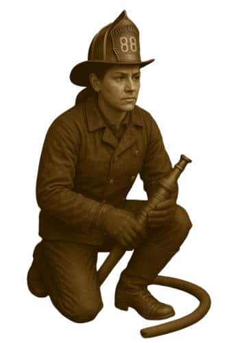 Bronze Female Firefighter Kneeling With Hose Statue | Memorial Art