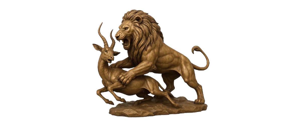 Bronze Lion Attacking Impala Statue